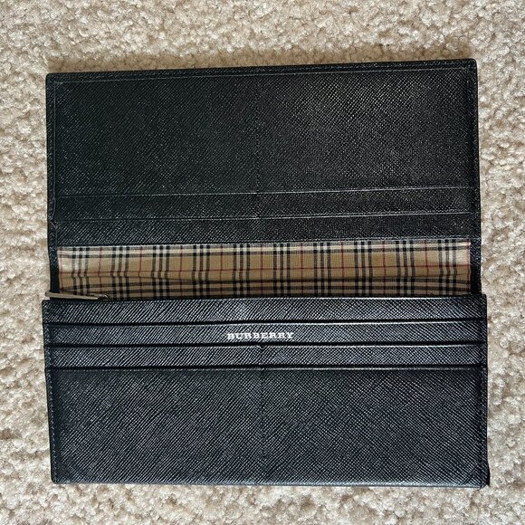 Burberry | Bags | Burberry Long Wallet Black Leather Exterior Nova ...